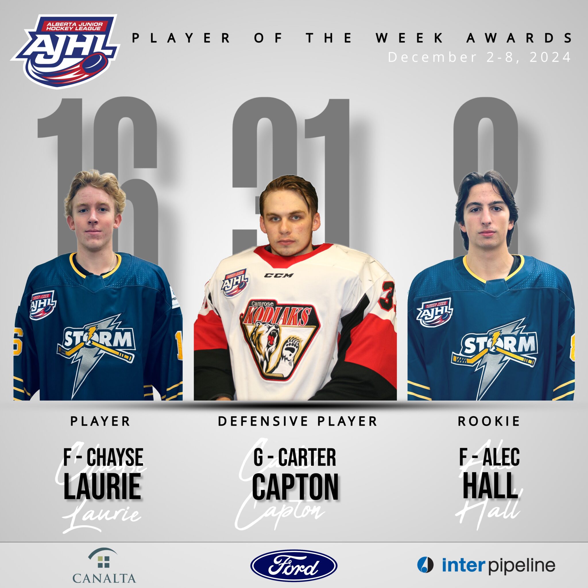 LAURIE, CAPTON AND HALL NAMED AJHL WEEKLY AWARD WINNERS | Alberta ...