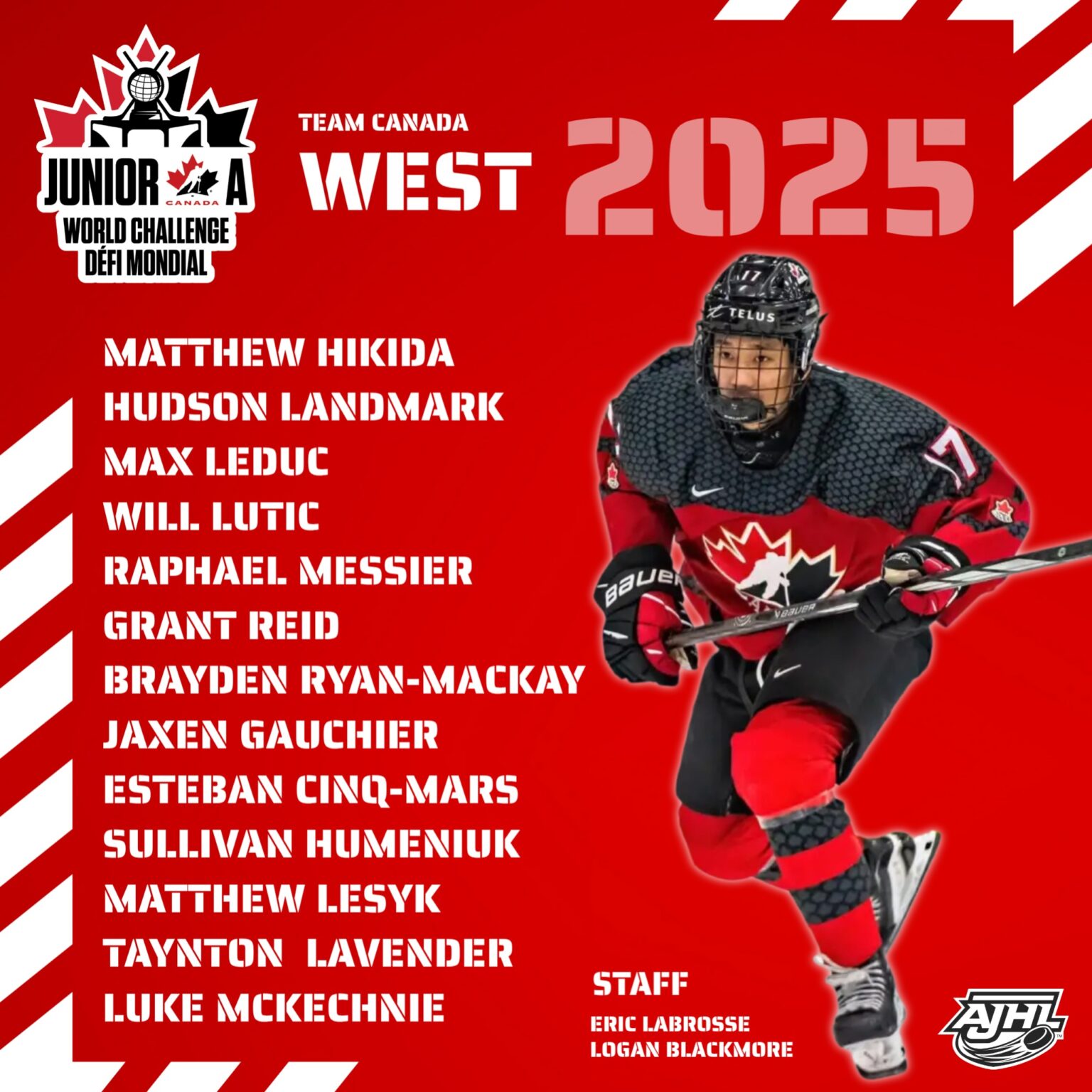 13 AJHL PLAYERS, 2 STAFF NAMED TO TEAM CANADA WEST FOR 2025 JUNIOR A ...